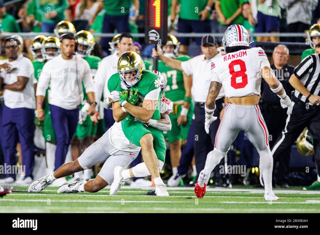 South Bend, Indiana, USA. 23rd Sep, 2023. Notre Dame tight end Mitchell ...