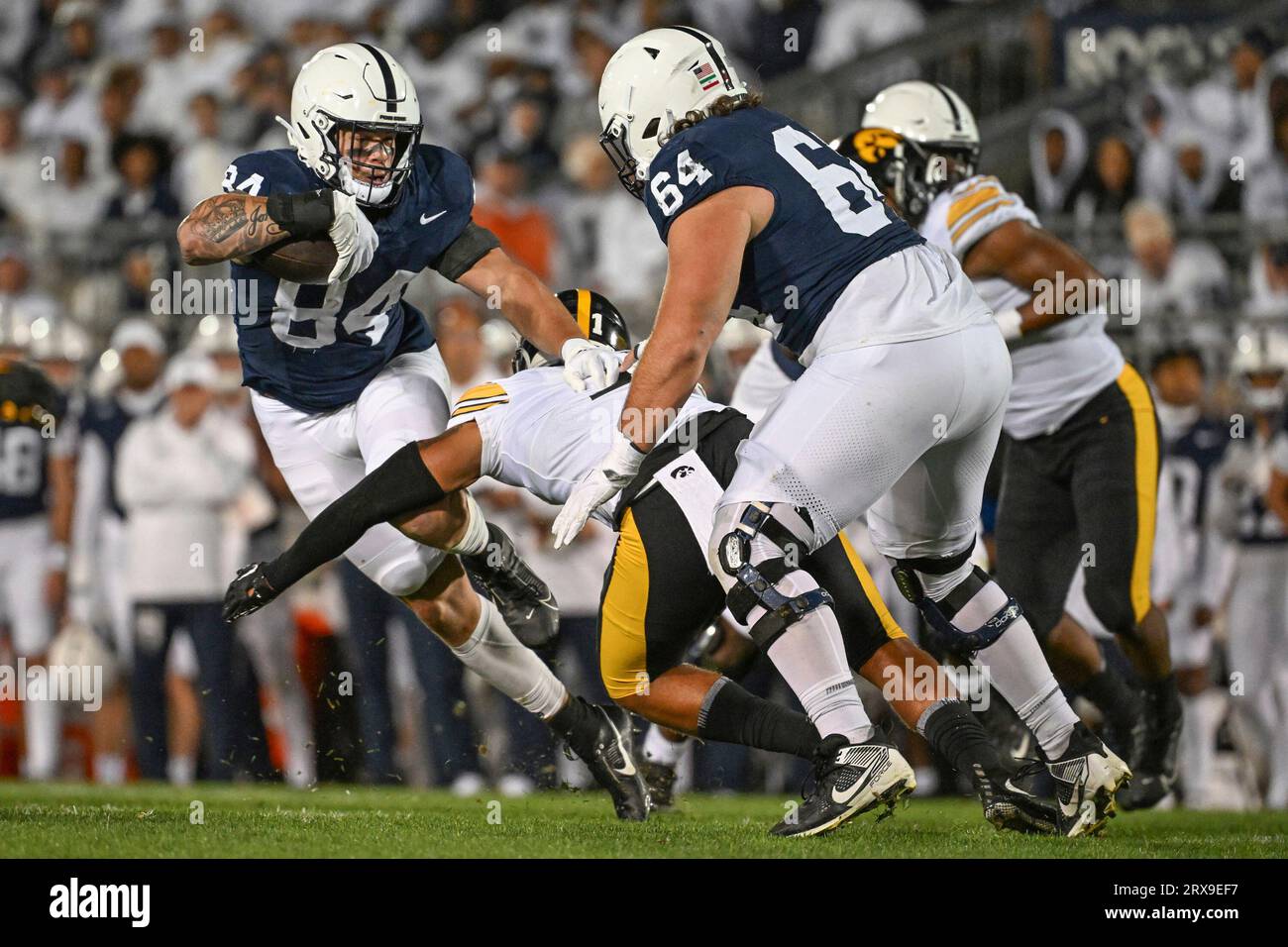 Penn State tight end Theo Johnson (84) runs against Iowa during the ...