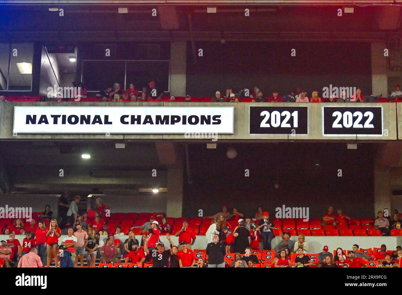 ATLANTA, GA – SEPTEMBER 23: Georgia national championship banners ...
