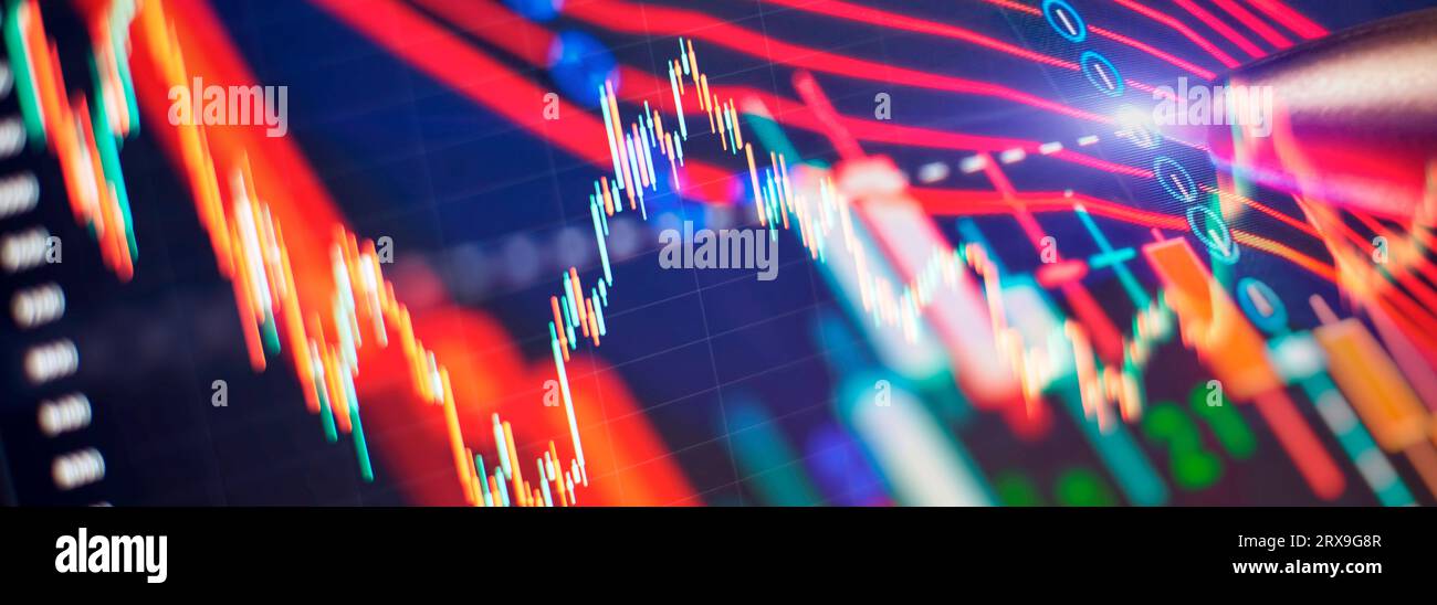 Charts of financial instruments with various type of indicators ...