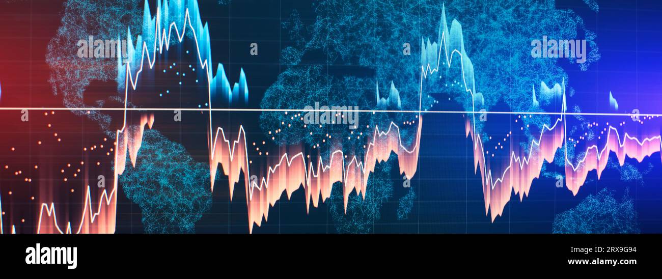 Charts of financial instruments with various type of indicators ...