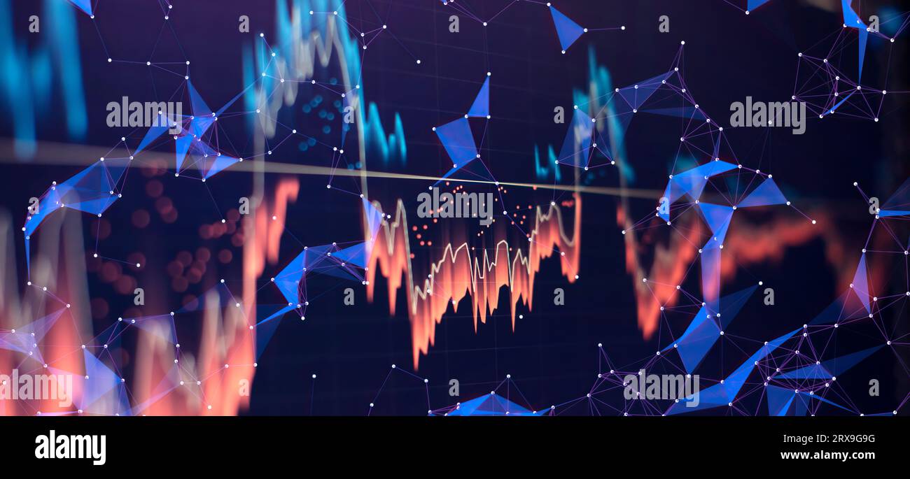 Charts of financial instruments with various type of indicators ...