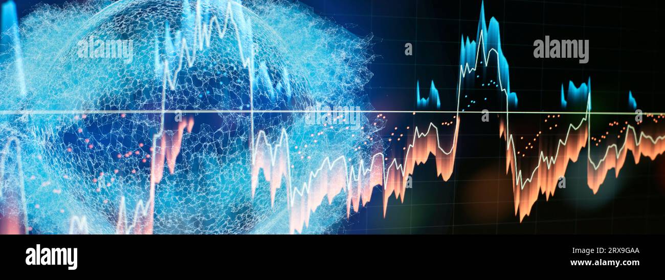 Charts of financial instruments with various type of indicators ...