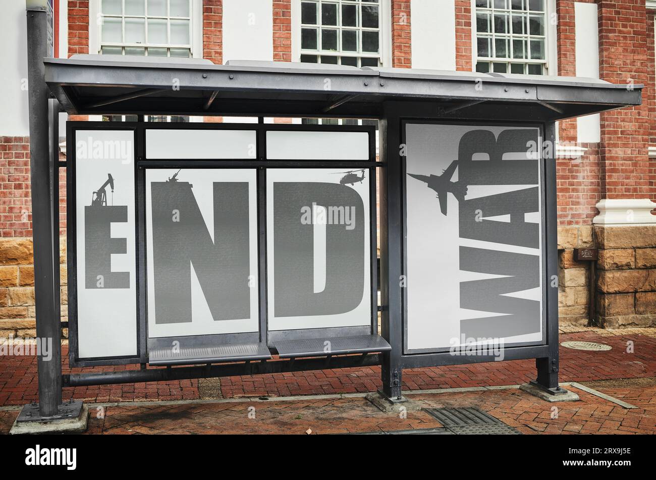 Billboard, poster and information on station, bus stop and war ...