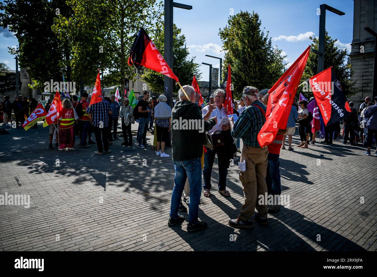 Avignon, France. 23rd Sep, 2023. Protesters are seen gathering before ...