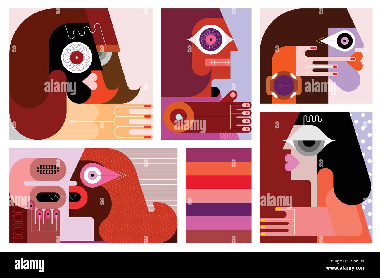 Pop art design of five different people portraits vector graphic ...