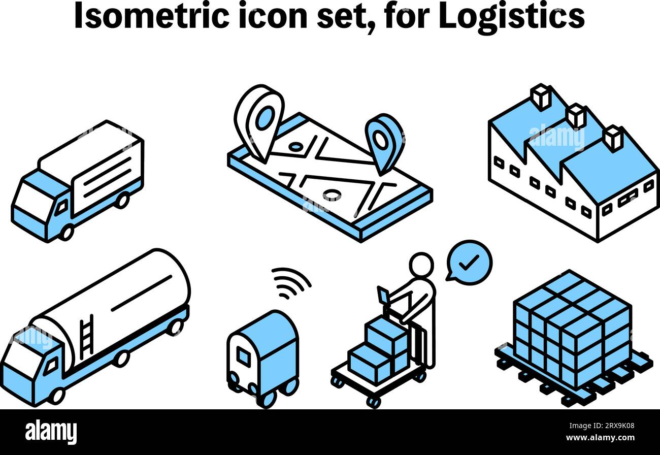 Simple isometric icon set for DX of logistics and distribution systems ...