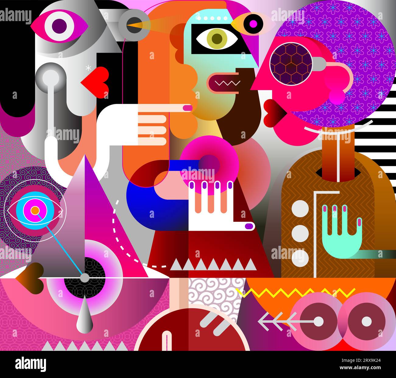 Modern abstract art portrait of Three Beautiful Women, vector ...