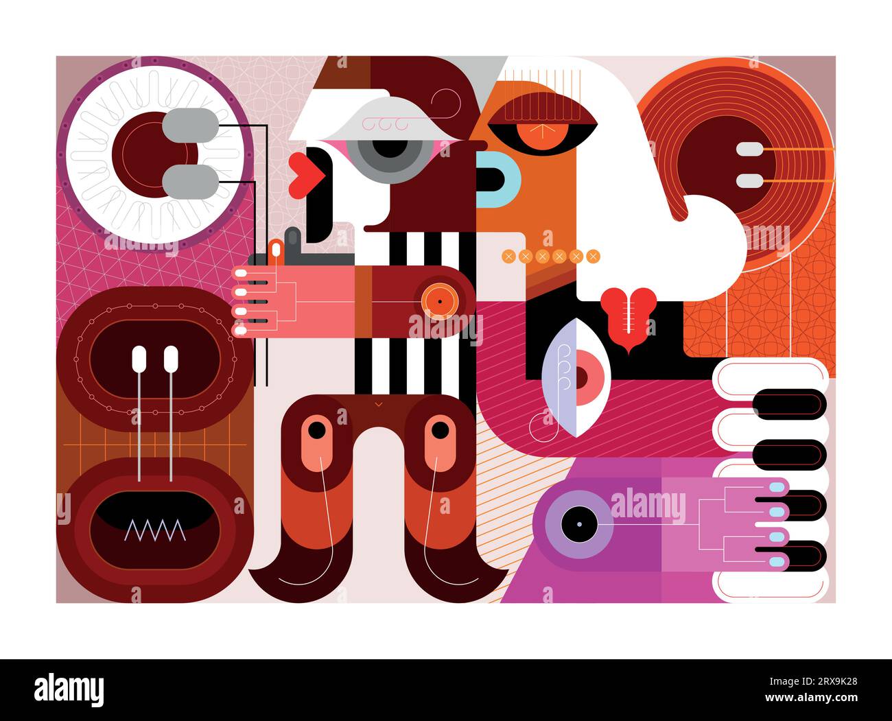 Female singer, drummer and pianist play music. Three musicians ...