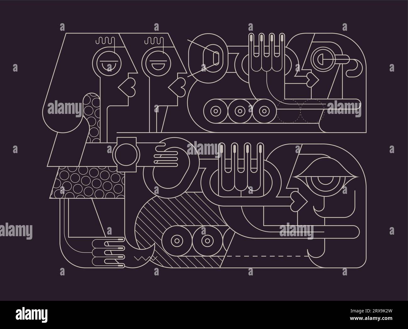 White line art isolated on a black background Trumpet Players vector ...