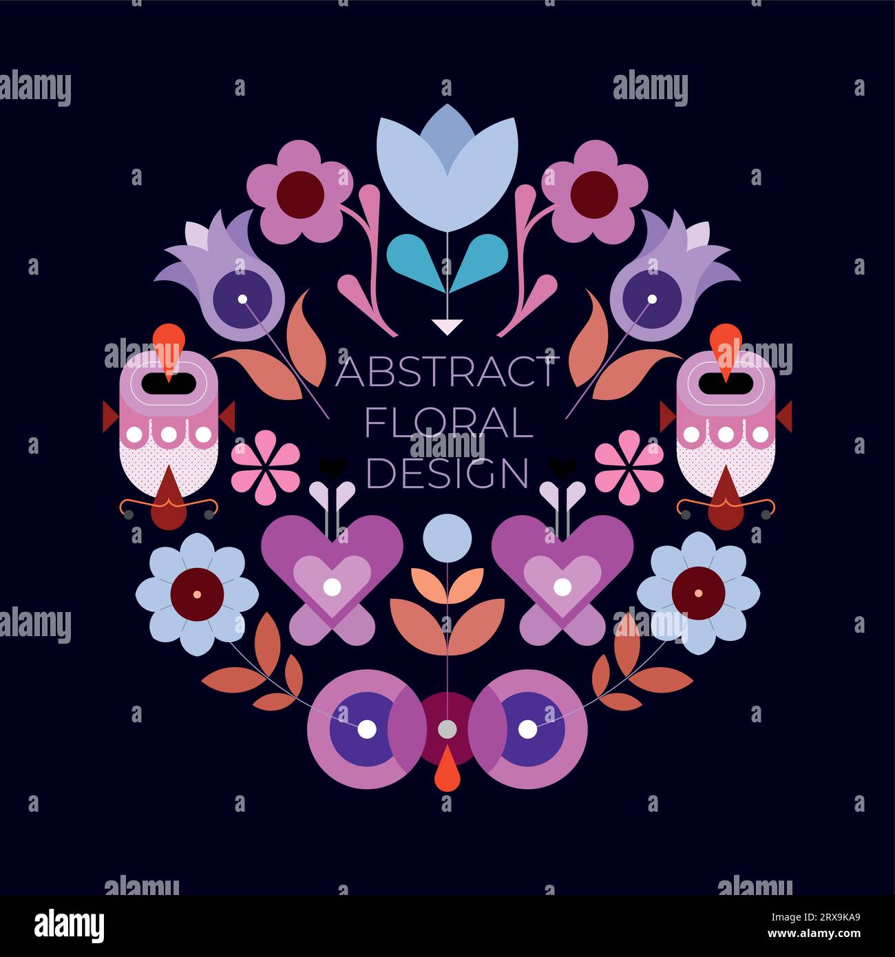 Round shape decorative floral design isolated on a black background ...