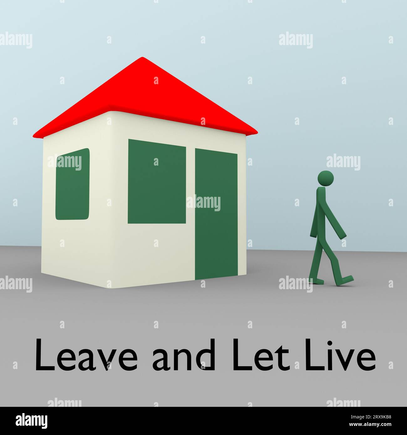 3D illustration of a person leaving a house, titled as Leave and Let ...