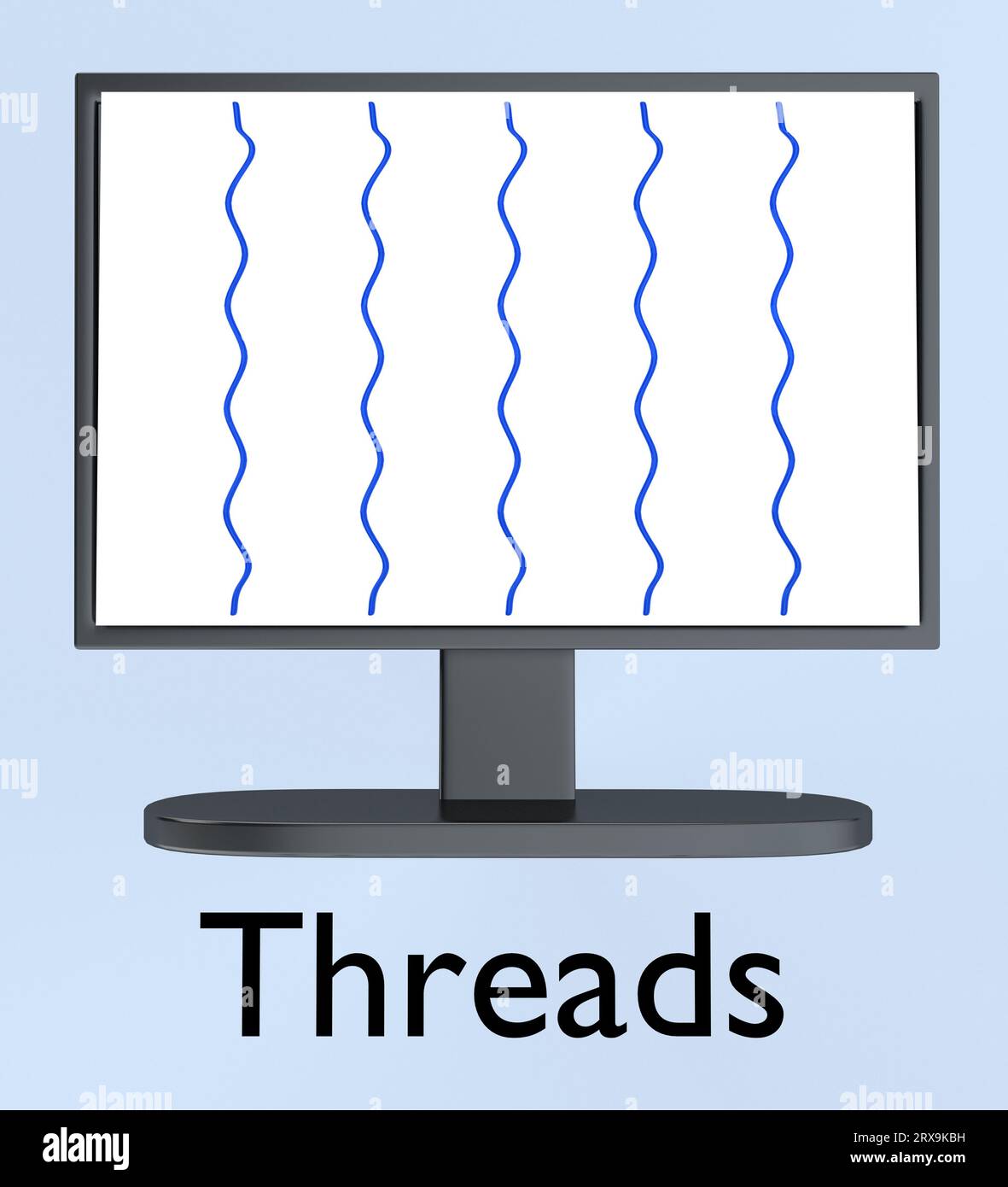 3D illustration of a PC screen displaying threads, titled as Threads ...