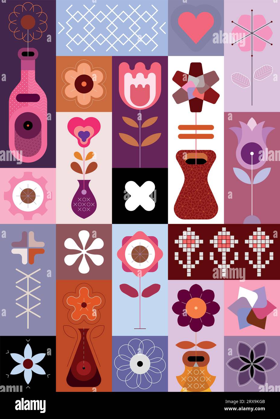 Pop art flowers design. Decorative vector layered seamless background ...