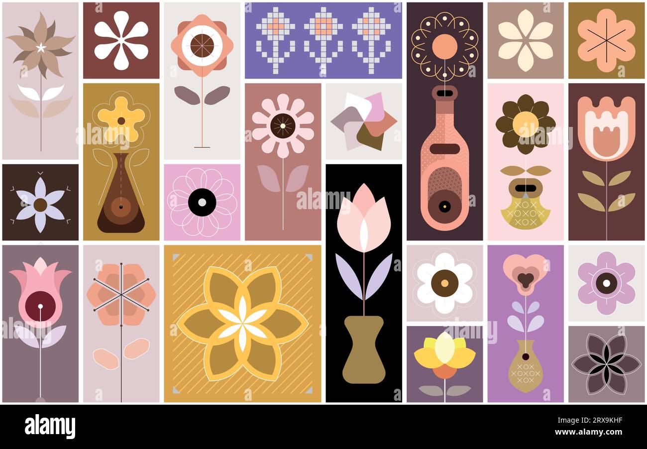 Tileable design include many different flower images and floral pattern elements. Collection of ...
