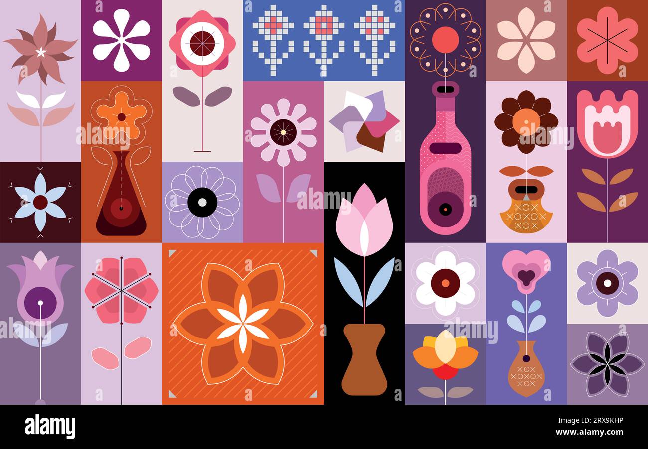 Tileable design include many different flower images and floral pattern elements. Collection of ...