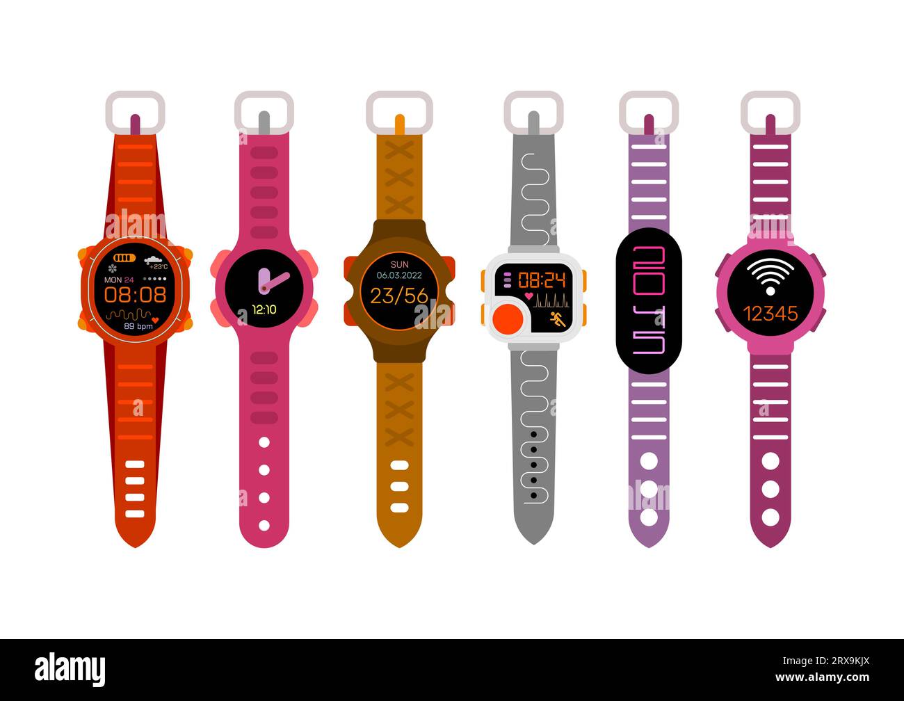 Six colored objects isolated on a white background Smartwatches vector ...