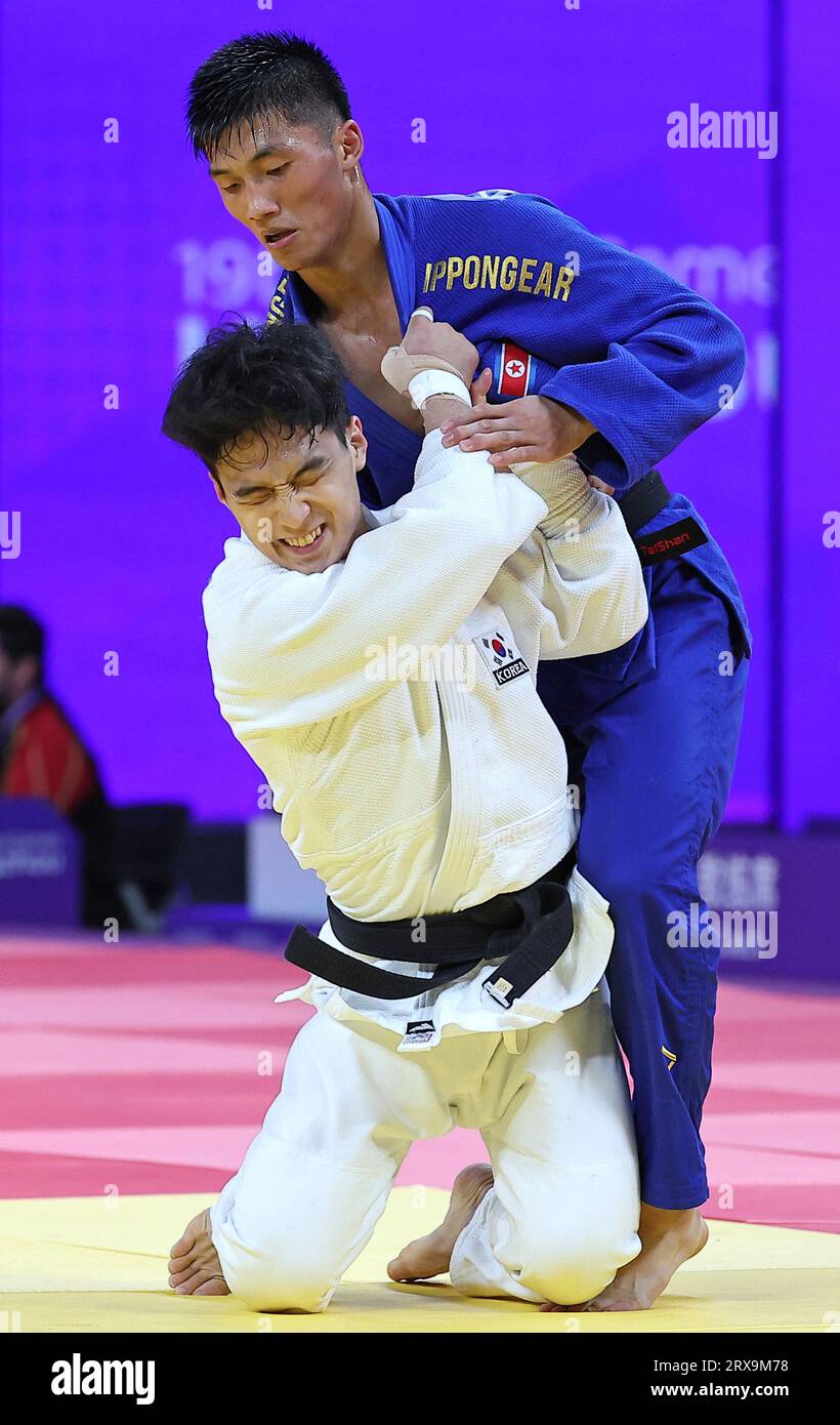 24th Sep, 2023. Judo players from two Koreas An Baul of South Korea ...