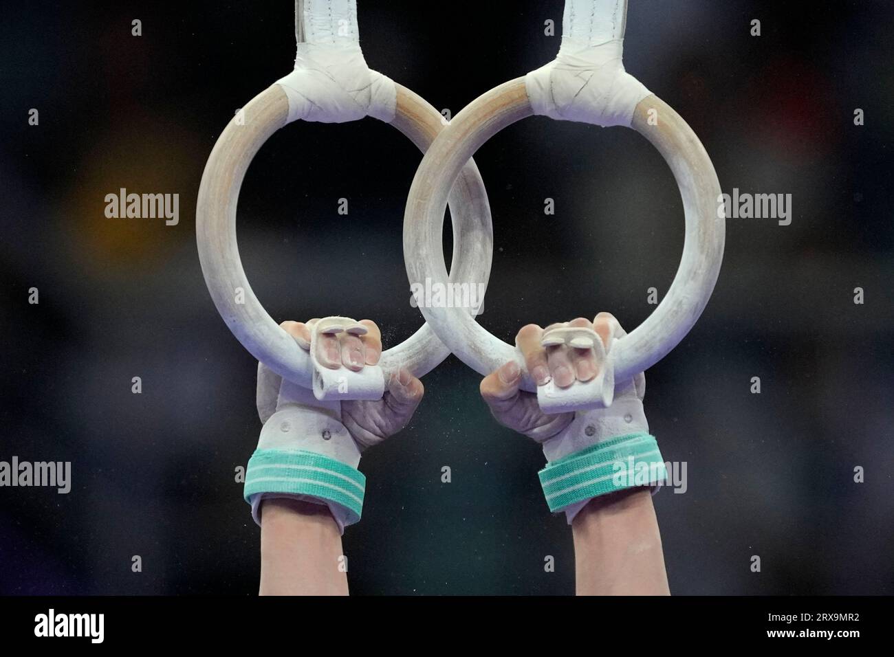 South Korea's Jinseong Yun competes on the rings during the artistic ...