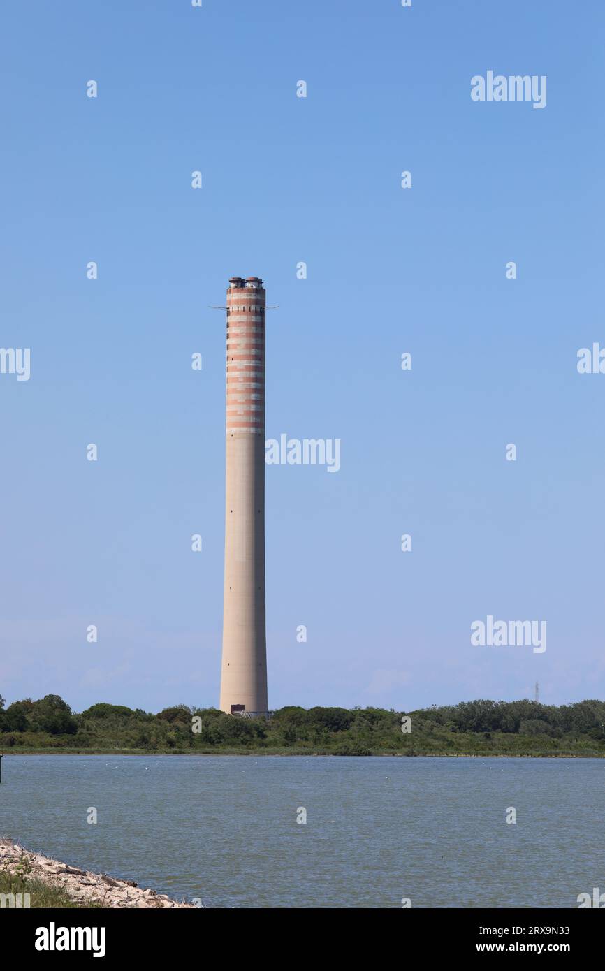 Porto Tolle, RO, Italy - July 5, 2023:Chimney of thermoelectric plant ...