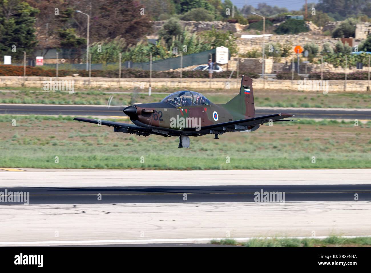 Slovenian Air Force Pilatus PC-9M Hudournik (Reg.: L9-62) taking off ...