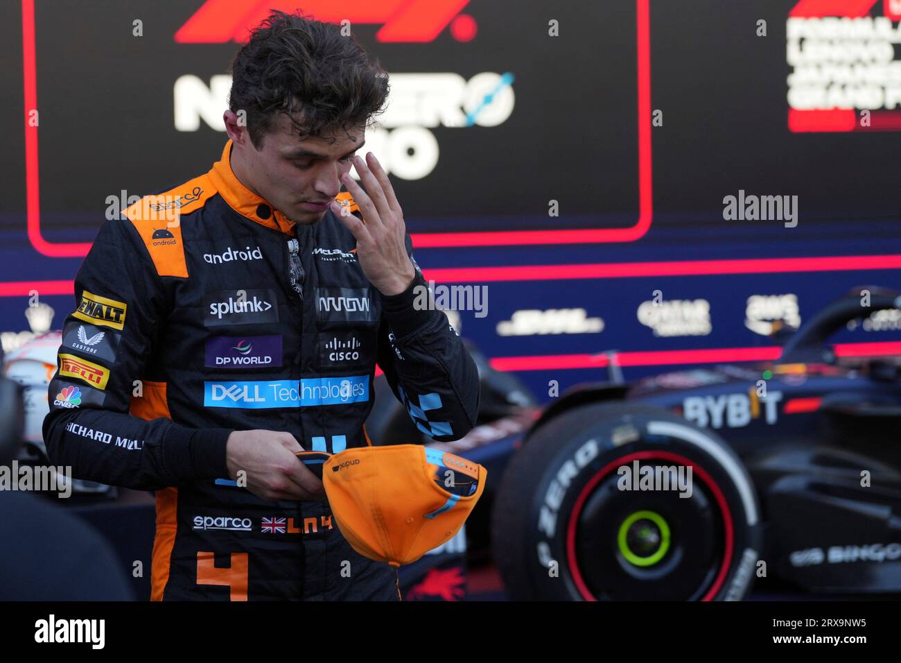 McLaren driver Lando Norris of Britain reacts after the Japanese ...