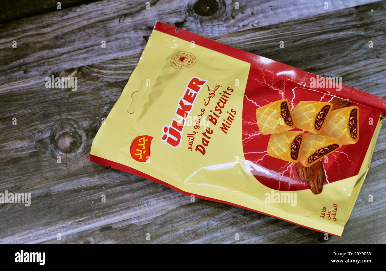 Cairo, Egypt, September 11 2023: Ulker date biscuits minis, Ulker Tamr ...
