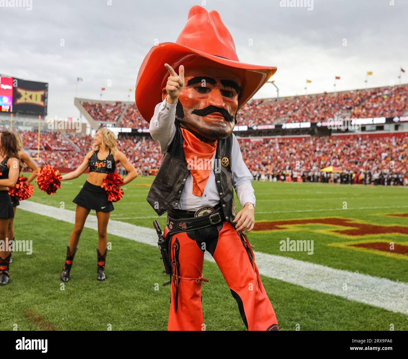 Ames, IA, USA. 23rd Sep, 2023. The Oklahoma State mascot on the ...