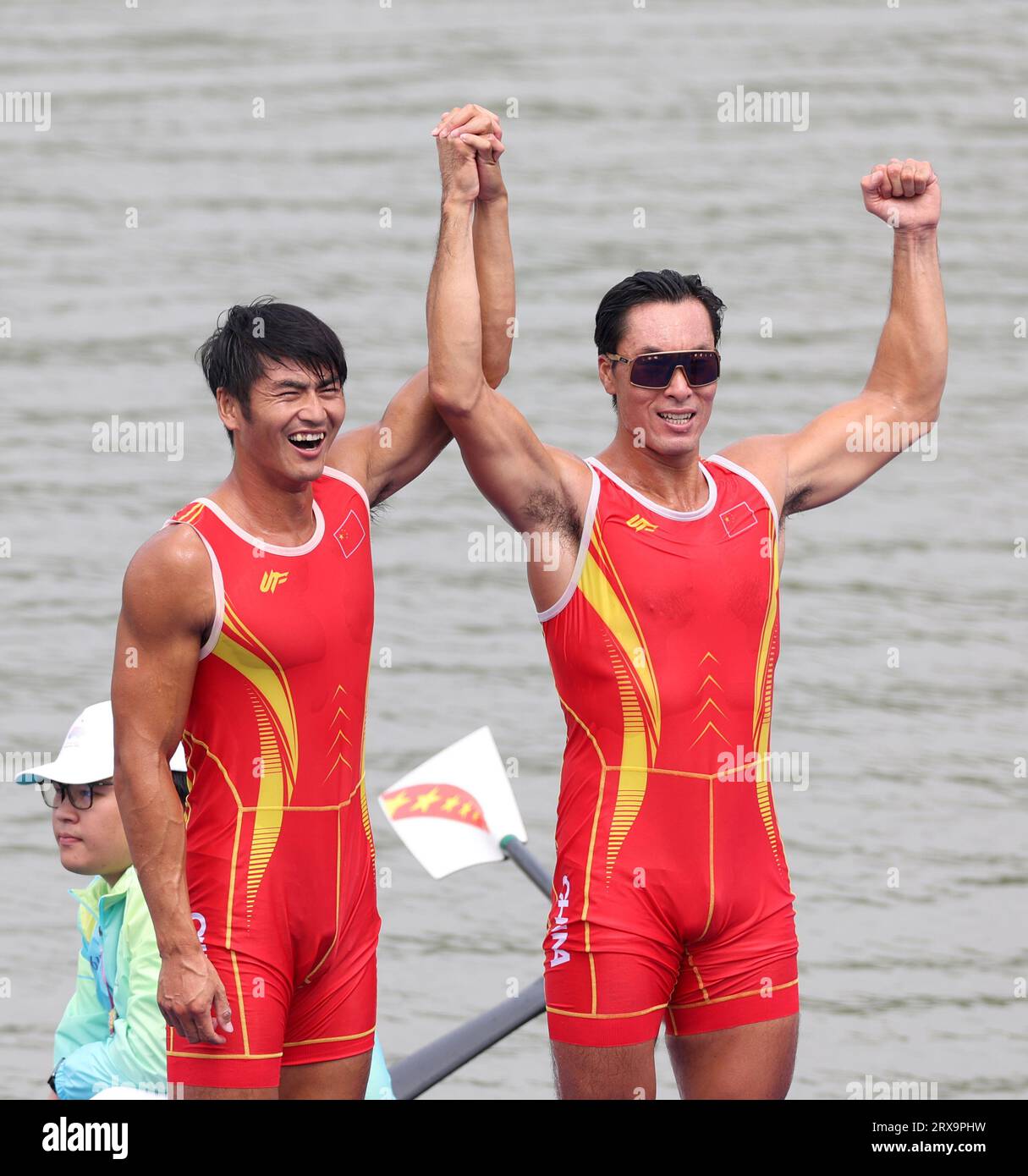 Hangzhou, China's Zhejiang Province. 24th Sep, 2023. Liu Zhiyu (L) and Zhang Liang of China ...