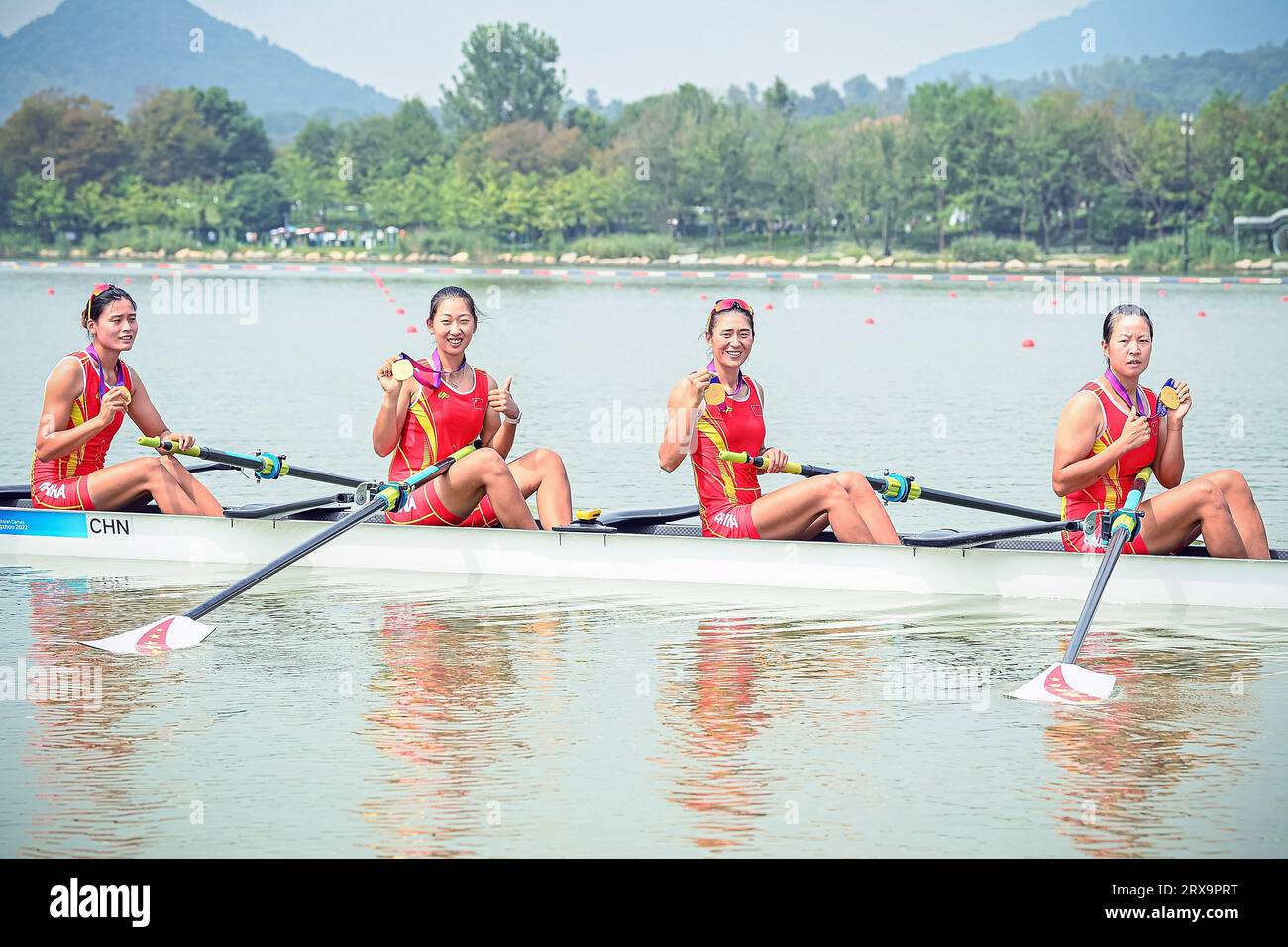 Hangzhou, China's Zhejiang Province. 24th Sep, 2023. Zhang Shuxian, Liu Xiaoxin, Wang Zifeng and ...
