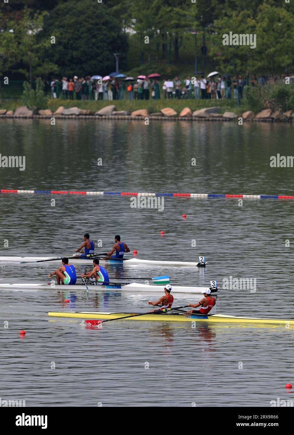 Hangzhou, China's Zhejiang Province. 24th Sep, 2023. Rowers compete ...