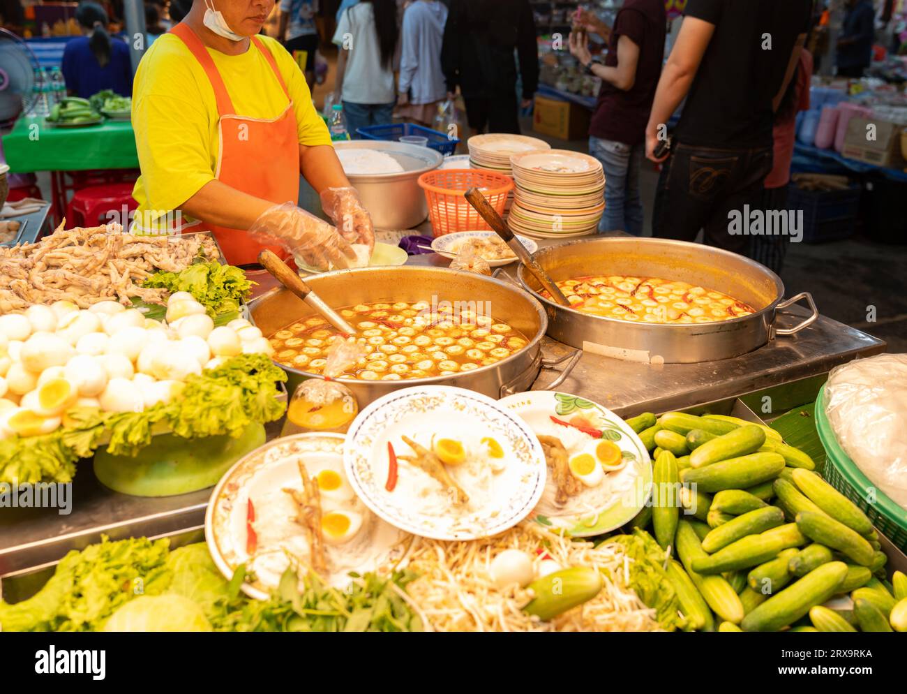 Meatball in fish soup a pot eaten with rice noodles in fish curry sauce ...