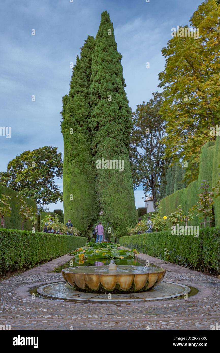 Generalife. Gardens and summer palace of the emirs of Granada from Nasrid dynasty, Alhambra ...