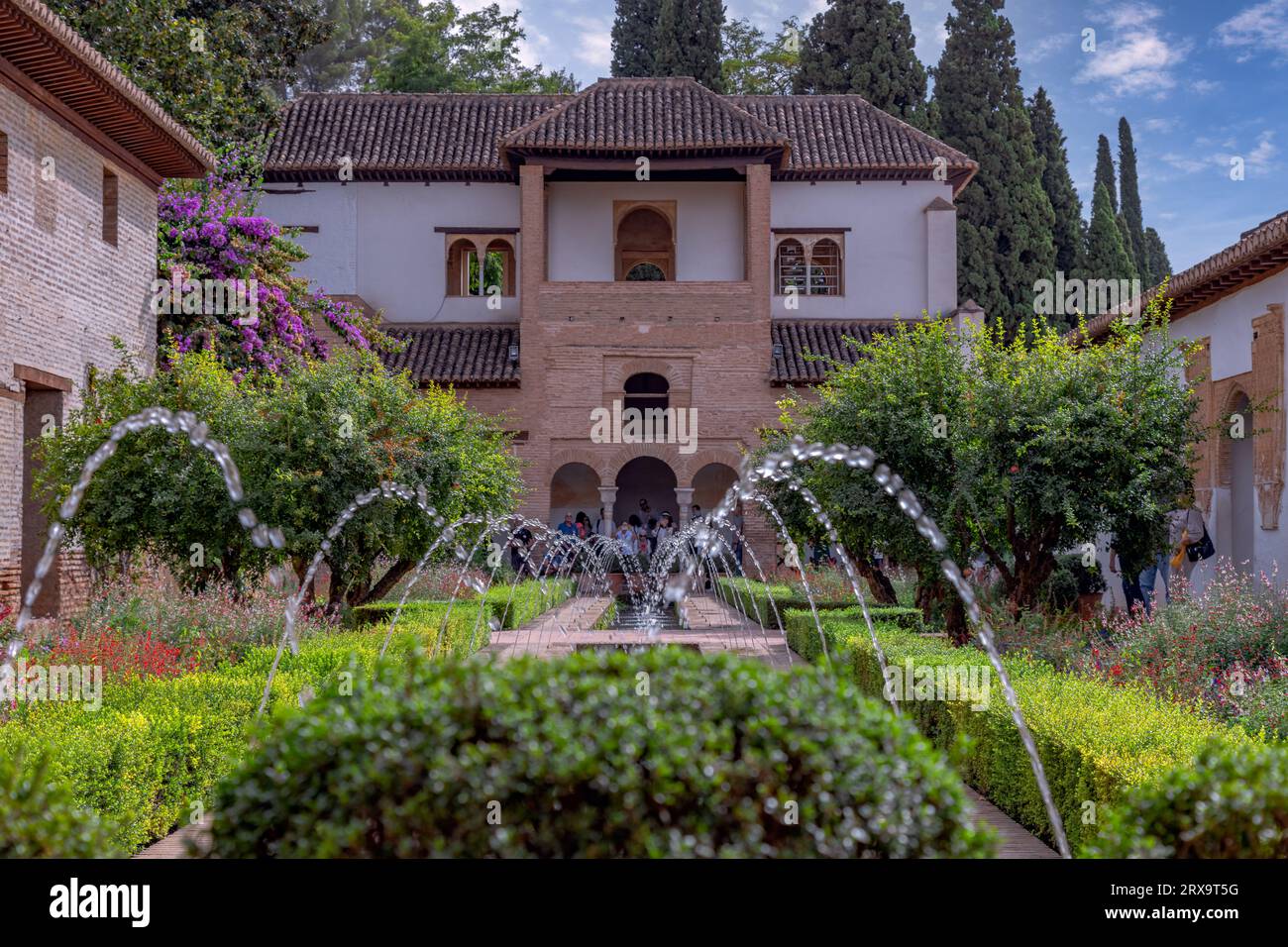 Gardens and summer palace of the emirs of Granada from Nasrid dynasty, Alhambra complex. UNESCO ...