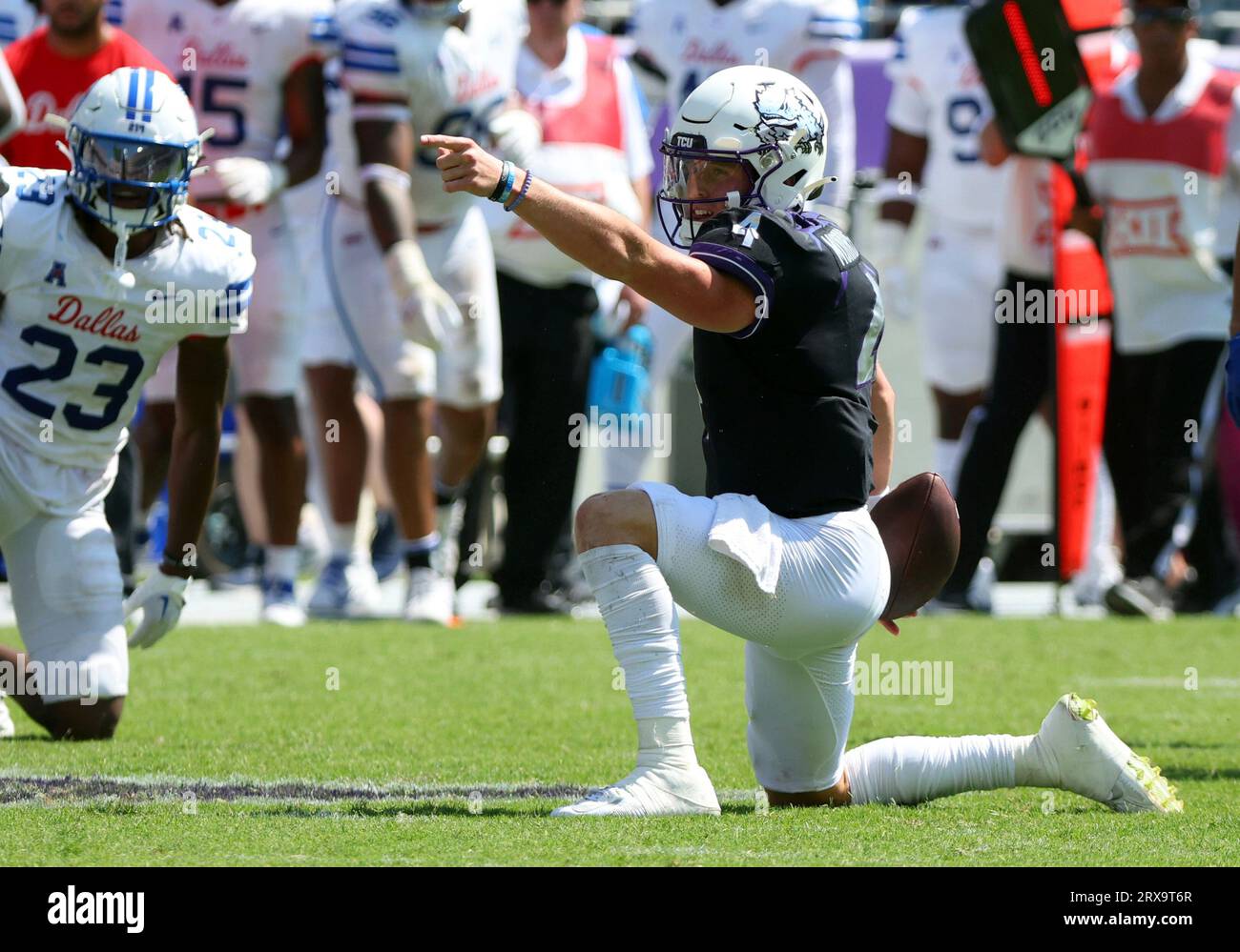 TCU quarterback Chandler Morris (4) gestures after making a first down ...