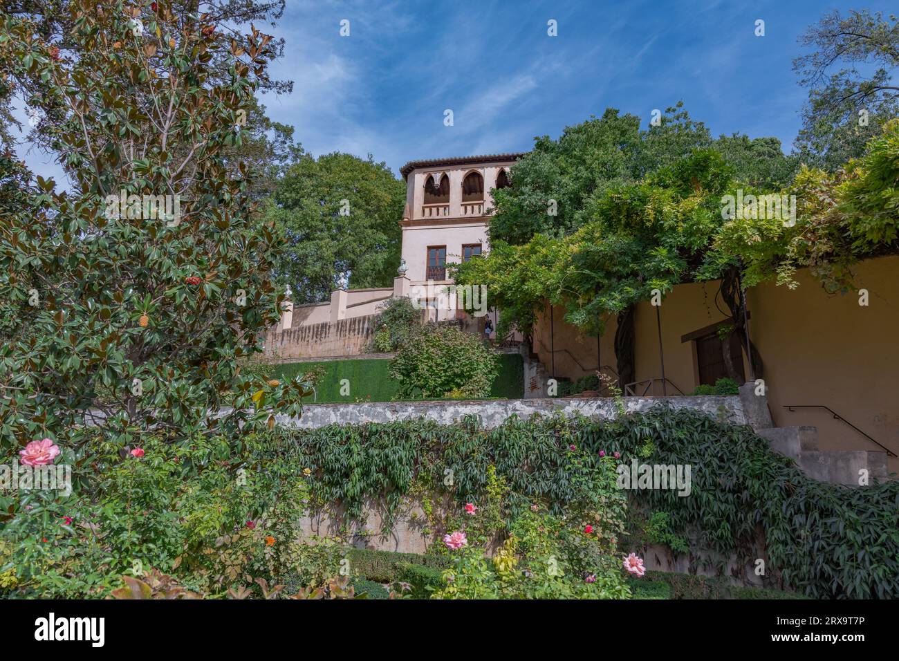 Generalife. Gardens and summer palace of the emirs of Granada from Nasrid dynasty, Alhambra ...