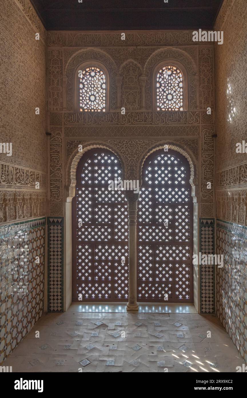 Nasrid Palace at the Alhambra complex in Granada. Courtyards, cloisters ...