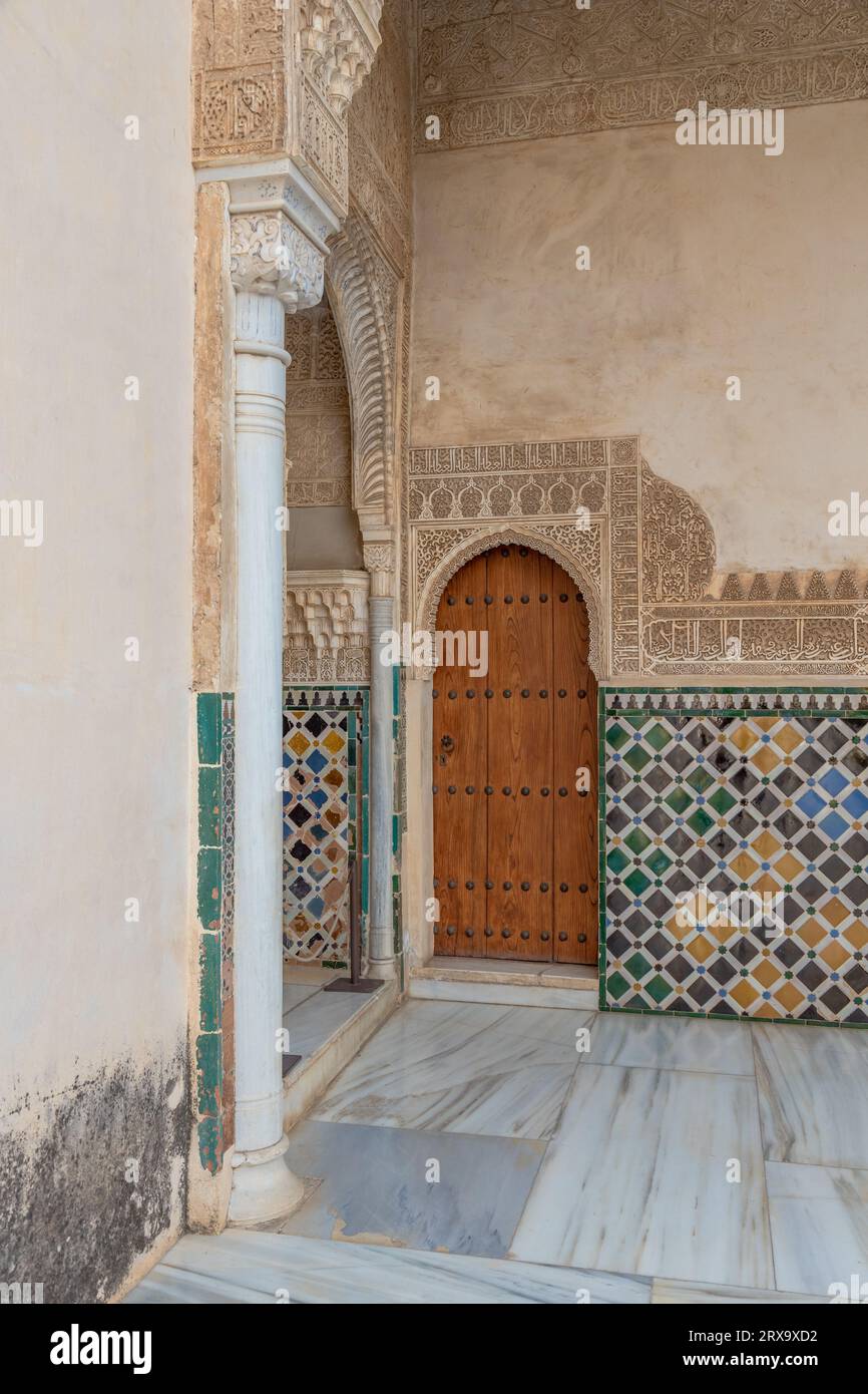 Nasrid Palace at the Alhambra complex in Granada. Courtyards, cloisters ...