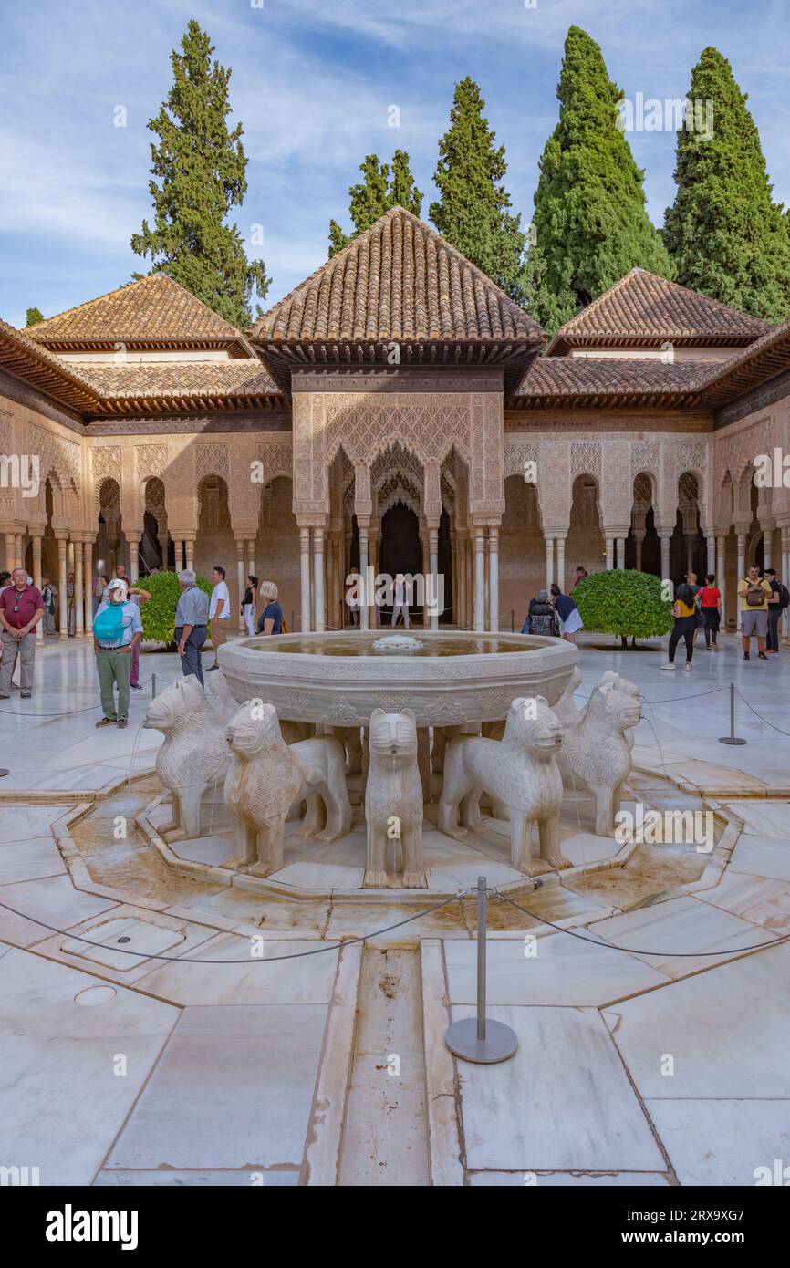 Nasrid Palace at the Alhambra complex in Granada. Courtyards, cloisters ...