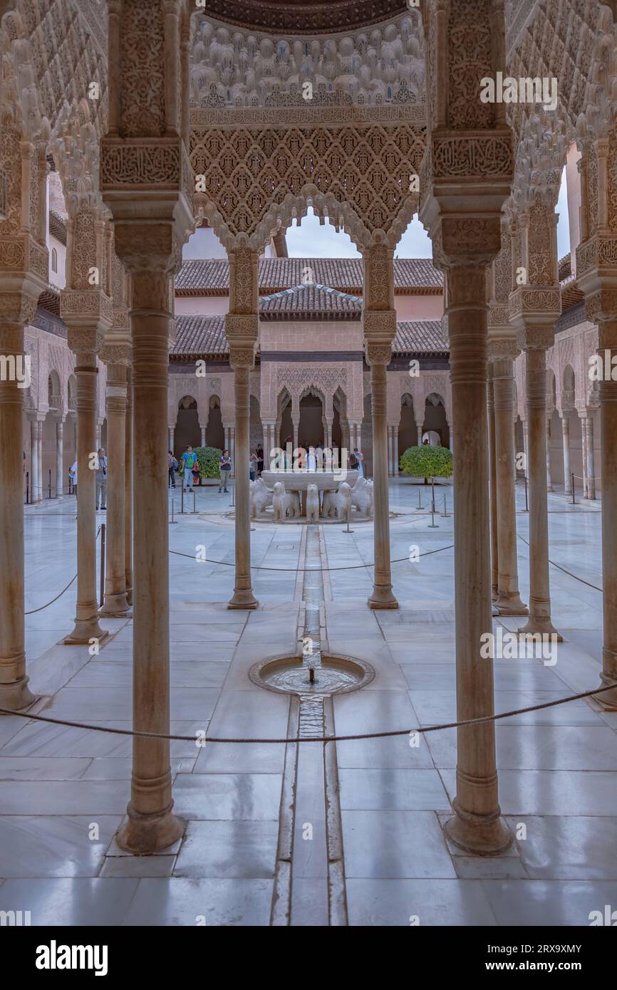 Nasrid Palace at the Alhambra complex in Granada. Courtyards, cloisters ...