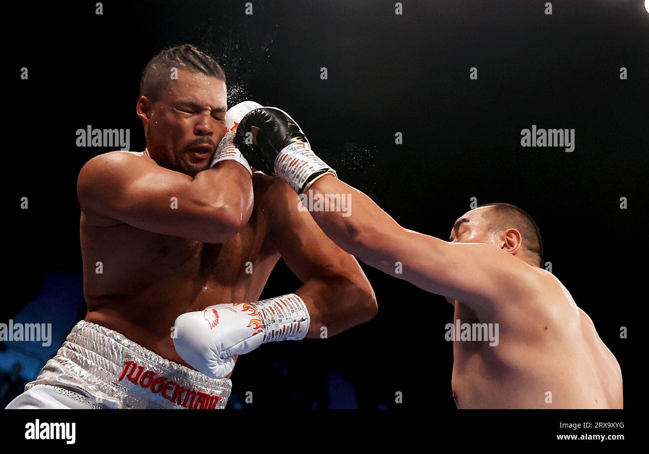 London, Britain. 23rd Sep, 2023. Zhang Zhilei (R) of China competes ...