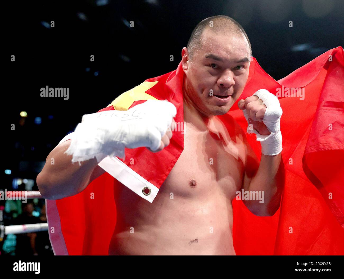 London, Britain. 23rd Sep, 2023. Zhang Zhilei of China celebrates after ...