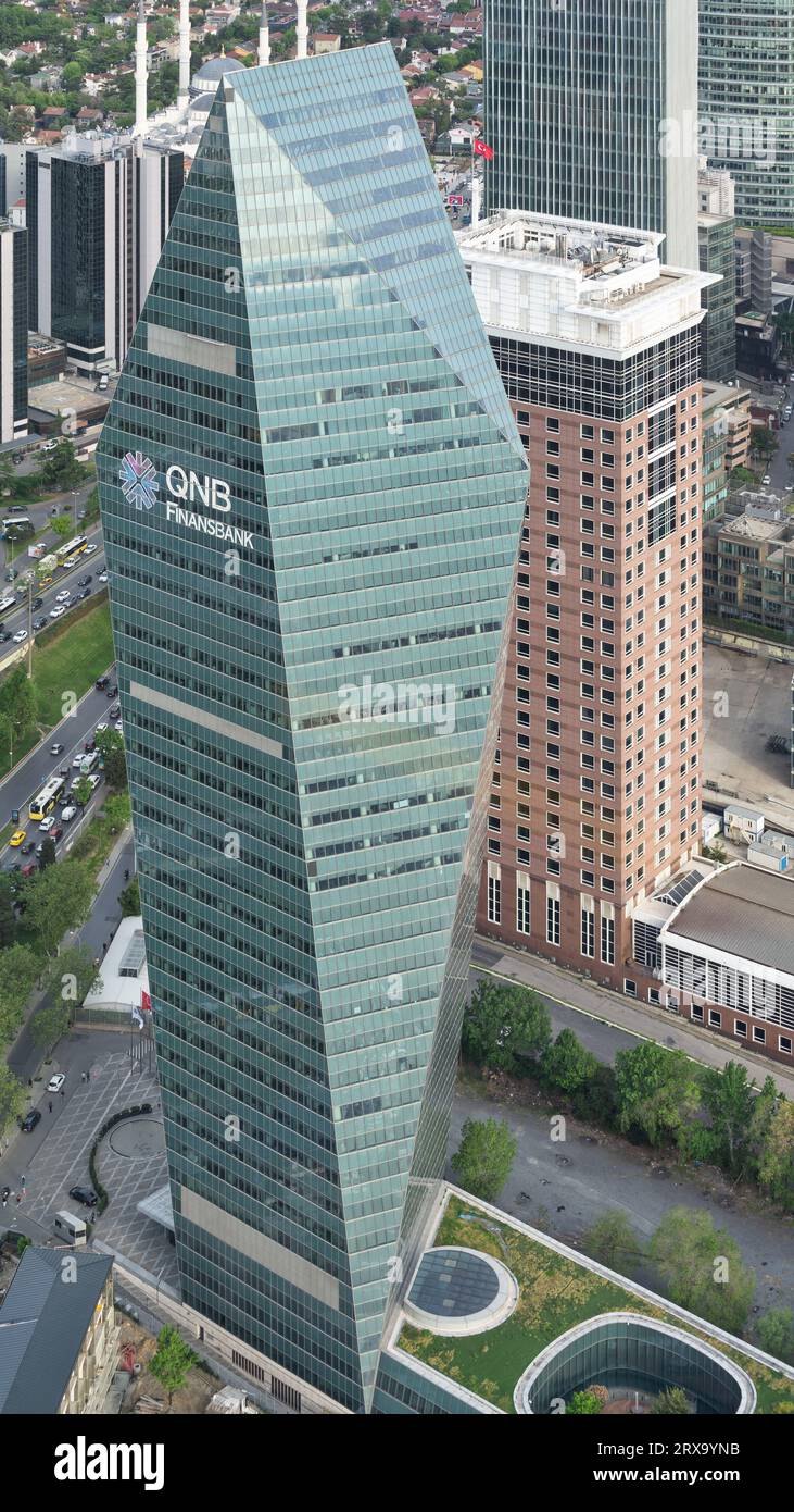 Aerial view of QNB Finansbank Tower, one of the tallest skyscrapers in ...