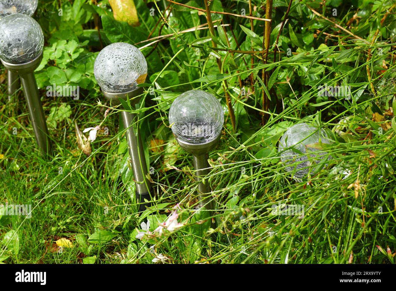 Garden lamps, outdoor lamps with led lighting in a Dutch garden in the ...