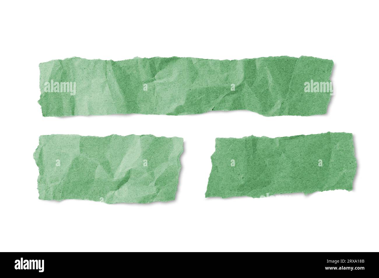 Green crumpled paper pieces with torn edge isolated on white background ...
