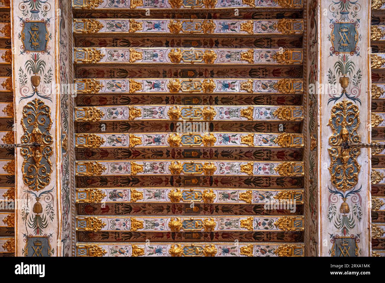 Detail of the painted ceiling of a medieval building Stock Photo - Alamy
