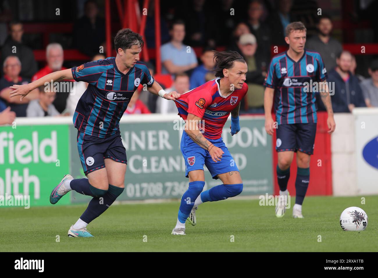 Ryan Hill of Dagenham and Redbridge and Alex Lacey of Hartlepool United during Dagenham ...