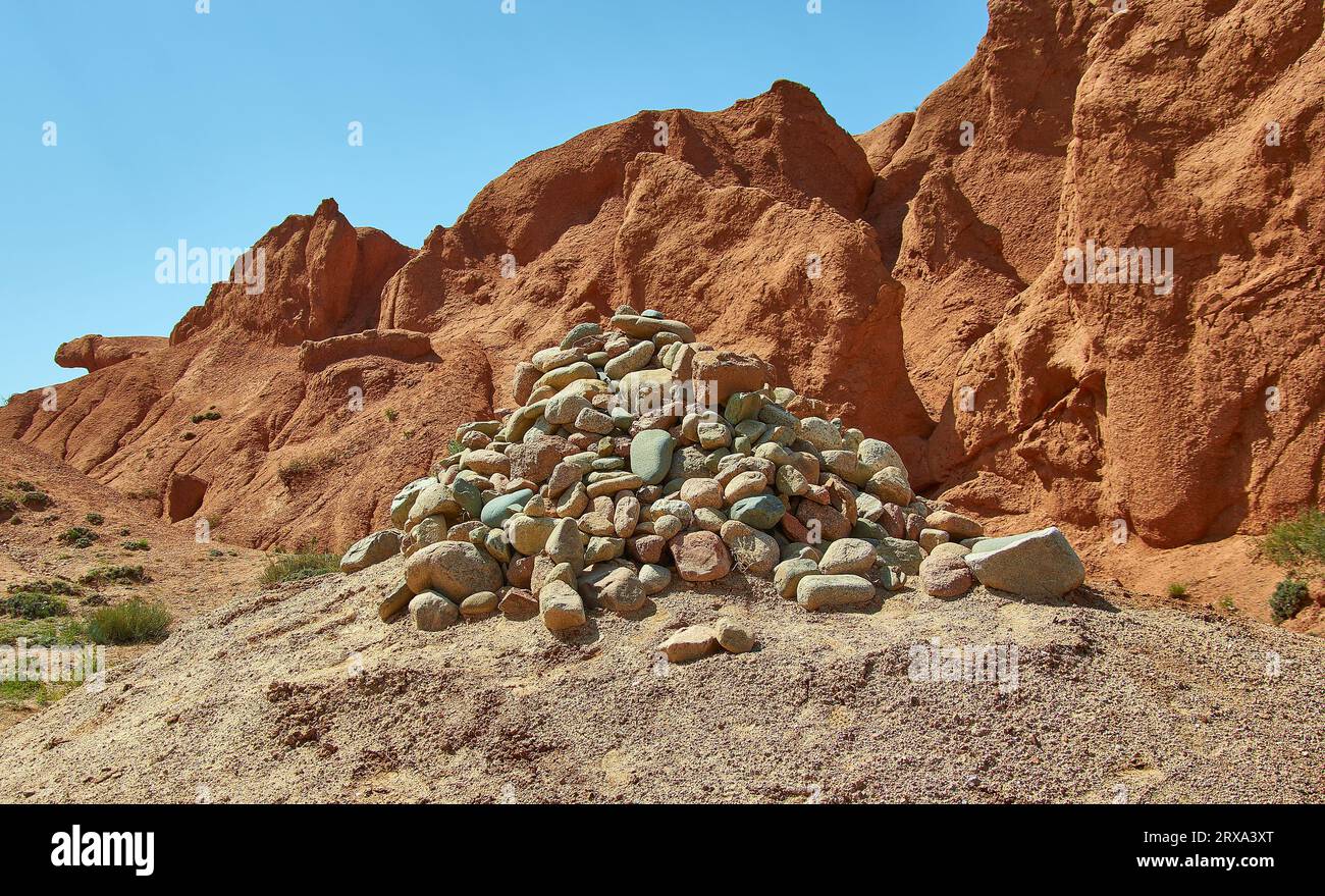Fairy Tale Canyon, rock formations on the Issyk-Kul lake. Kyrgyzstan ...
