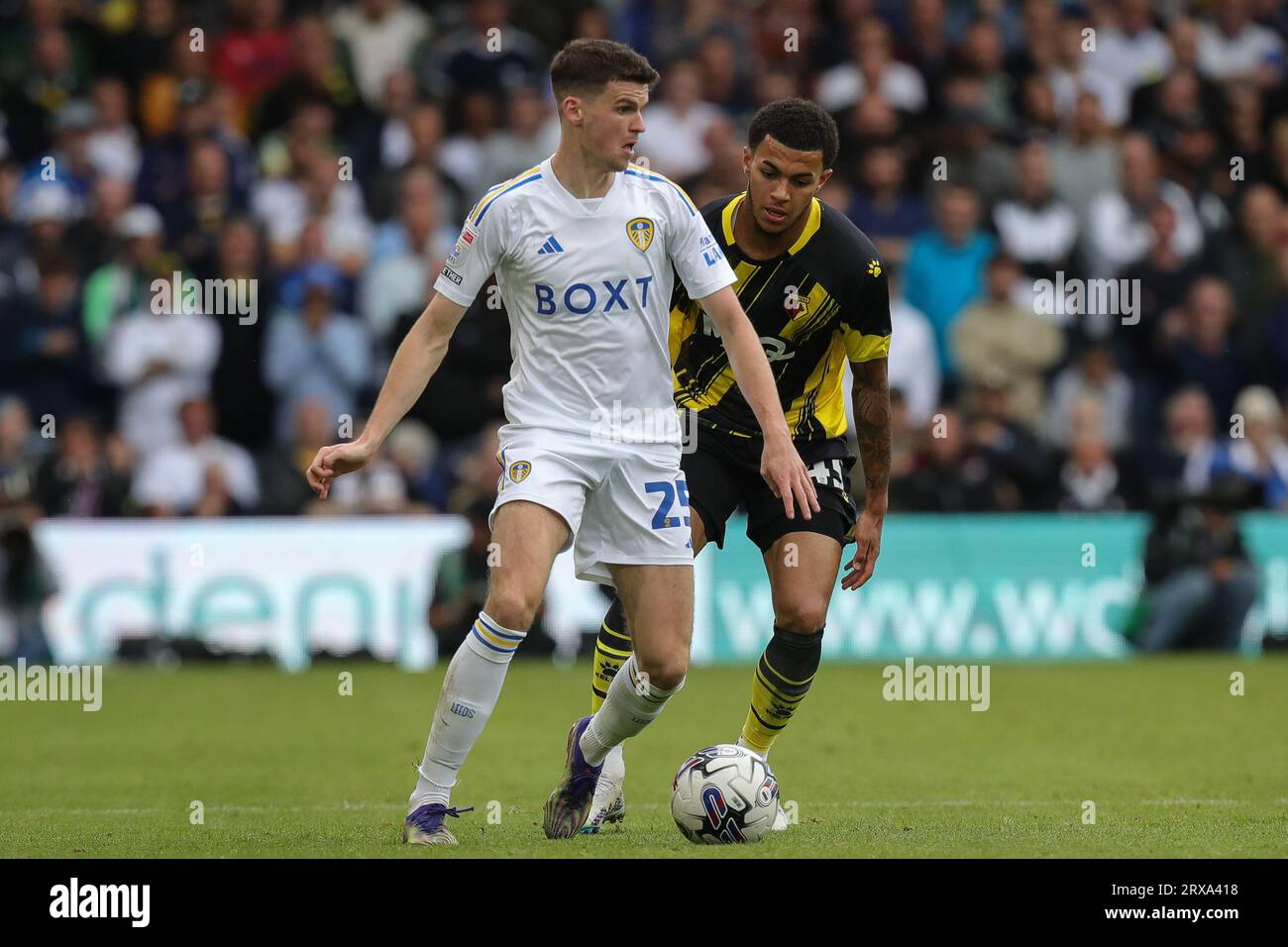 Leeds, UK. 23rd Sep, 2023. Sam Byram #25 of Leeds United gets away from ...