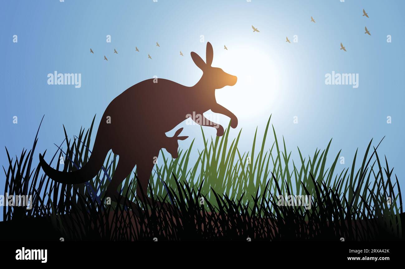 kangaroo Animal design silhouette. Hand drawn minimalism style vector ...